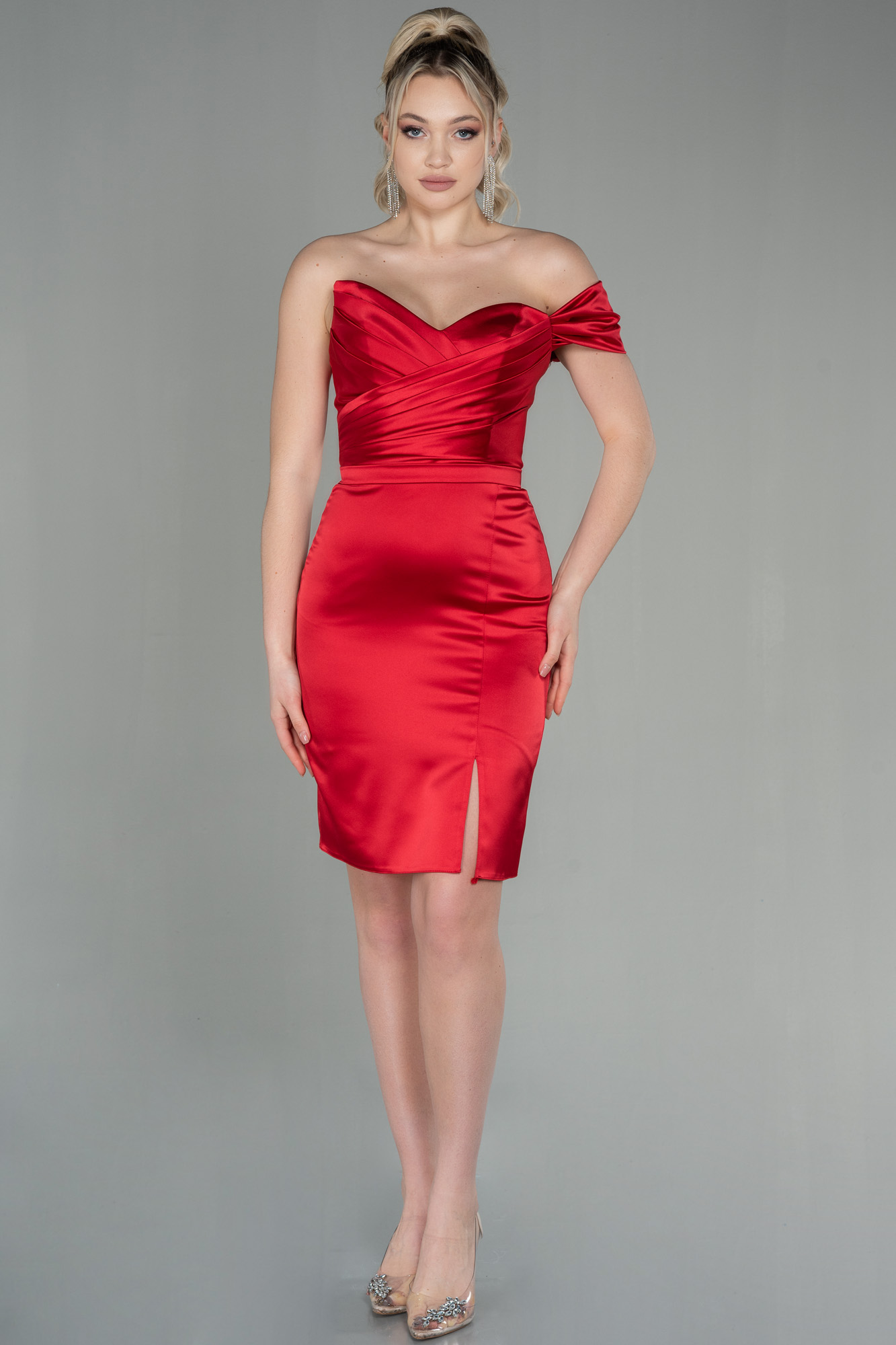 Partykleid Kurz Satin Rot ABK1652 | Abiyefon.com