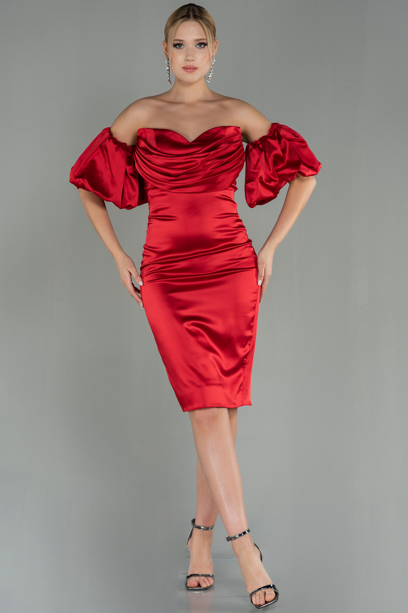 Partykleid Midi Satin Rot ABK1673 | Abiyefon.com